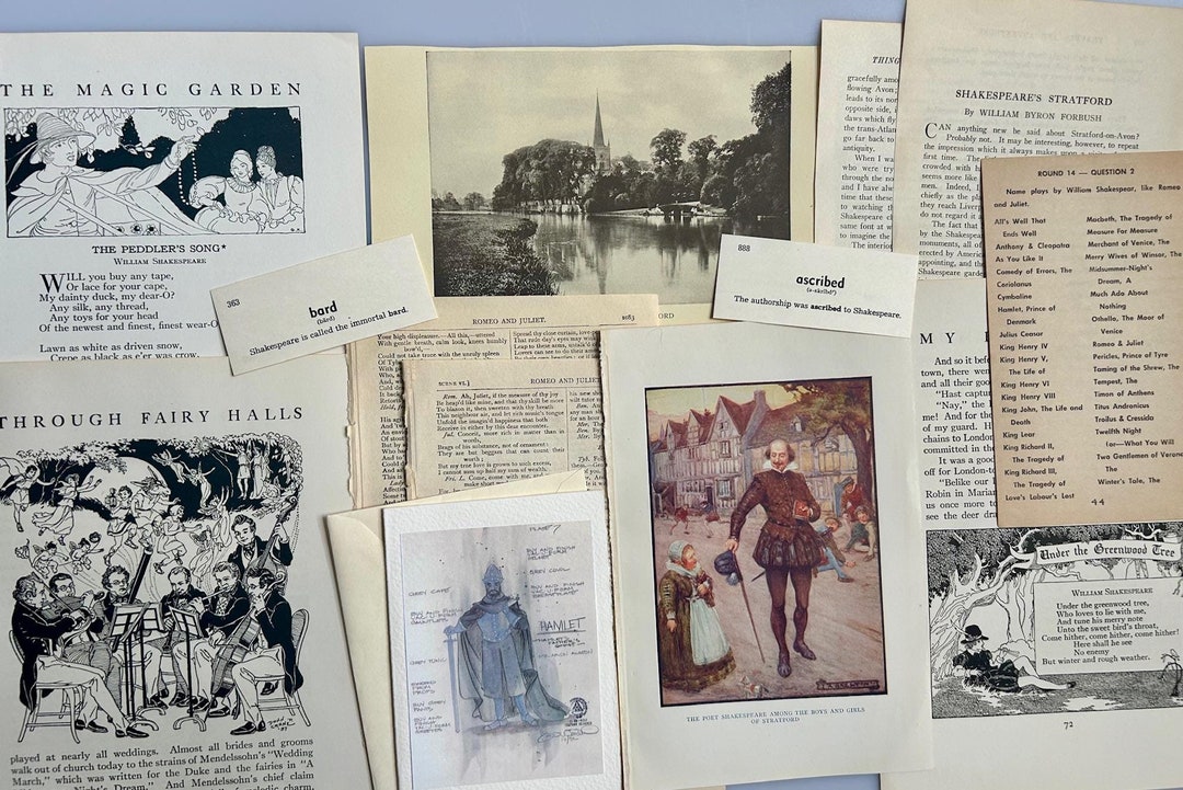 Vintage Shakespeare Ephemera Collage Art Kit Plates Book Pages Plays ...
