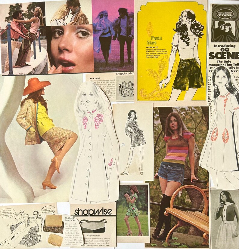 Vintage Mod FASHION Ephemera Collage Kit Paper Pack , Boho 1970s Style ...