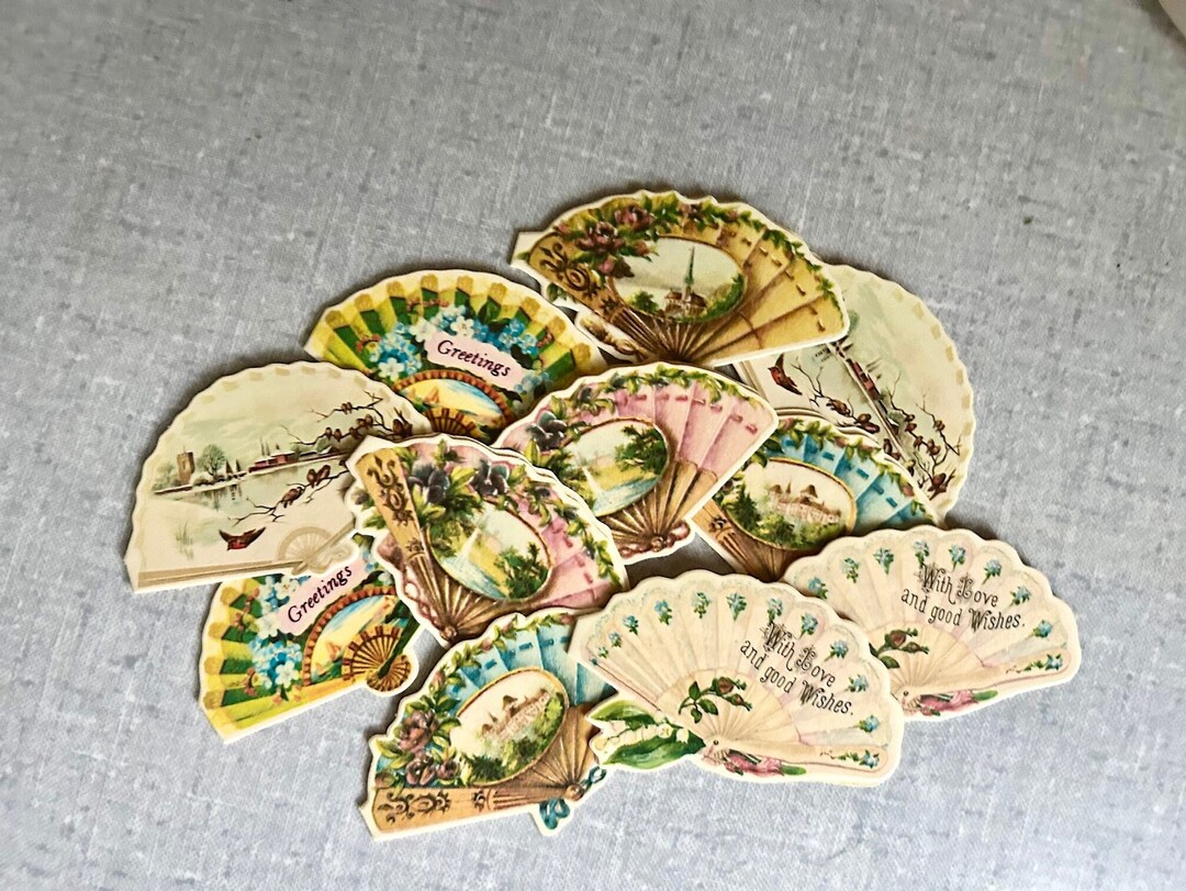 Vintage Victorian FANS Tiny Gift Tags Small Greeting Cards - Etsy