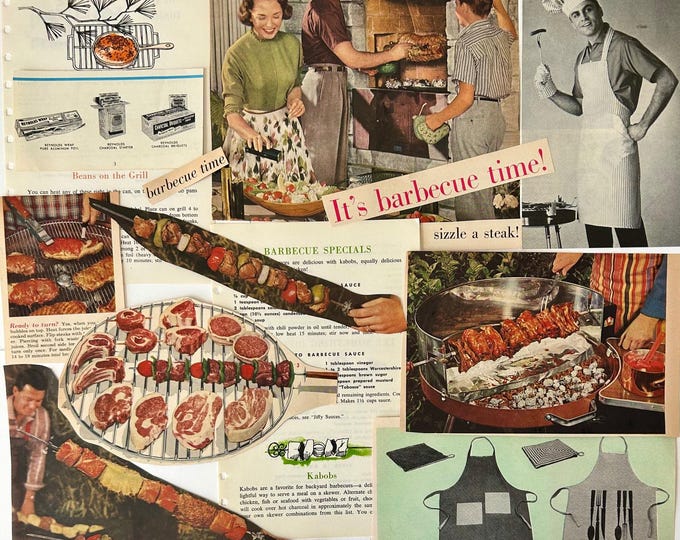 Vintage BBQ Cookout Ephemera Collage Kit Paper Pack Mid Century ...