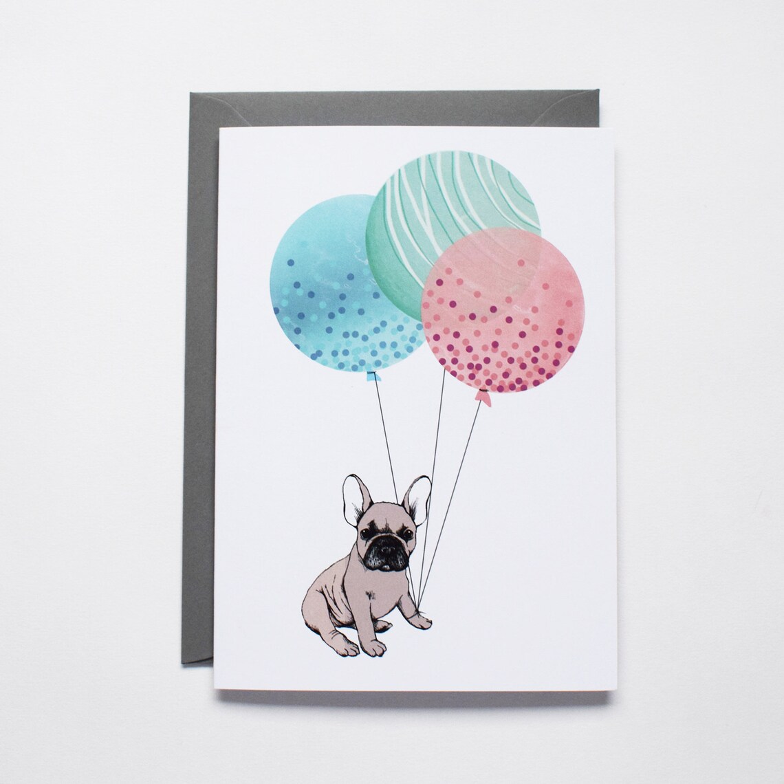 French Bulldog Balloon Card, Cute Dog Card, Frenchie Birthday Card, Dog ...