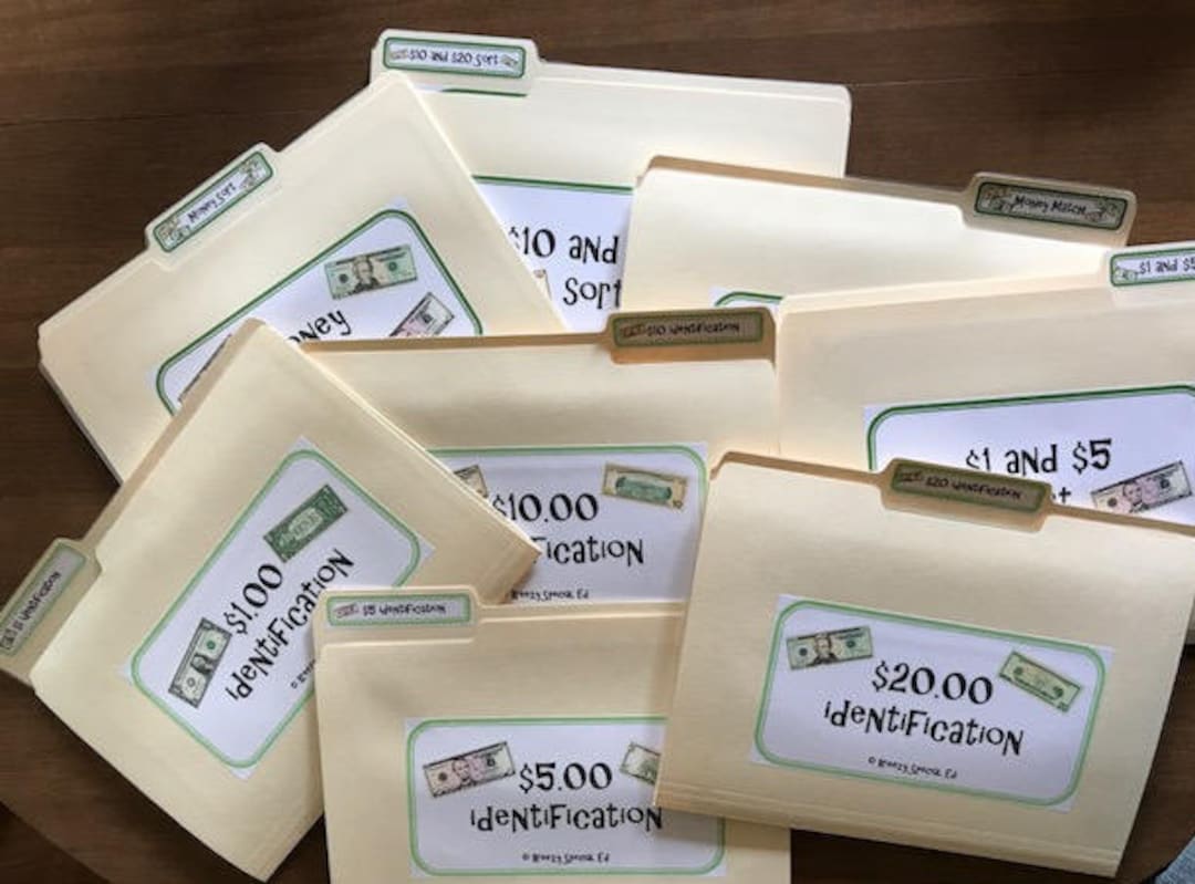 Money (bills) ID / Sorting File Folders for Special Education - Etsy