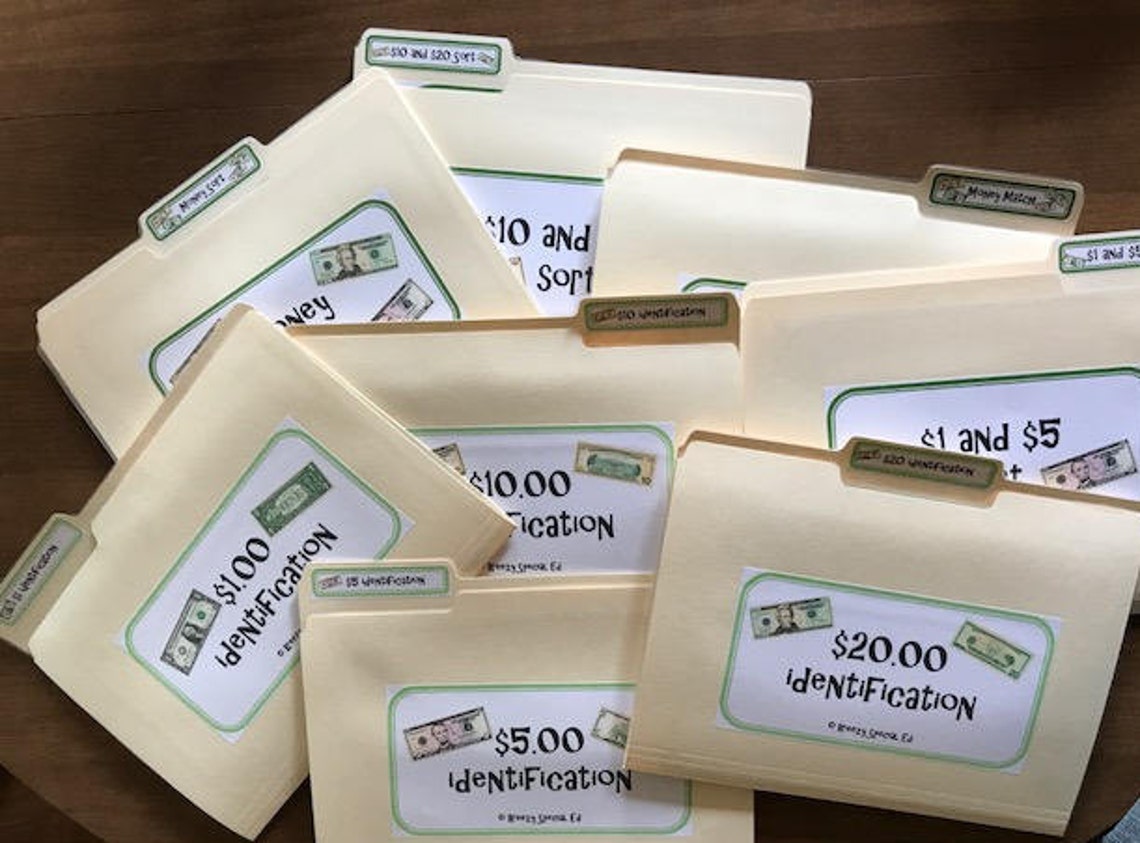 Money bills ID / Sorting File Folders for Special Education - Etsy