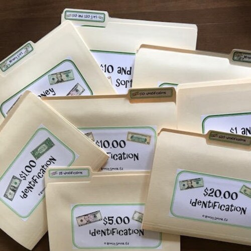 Money bills ID / Sorting File Folders for Special Education - Etsy