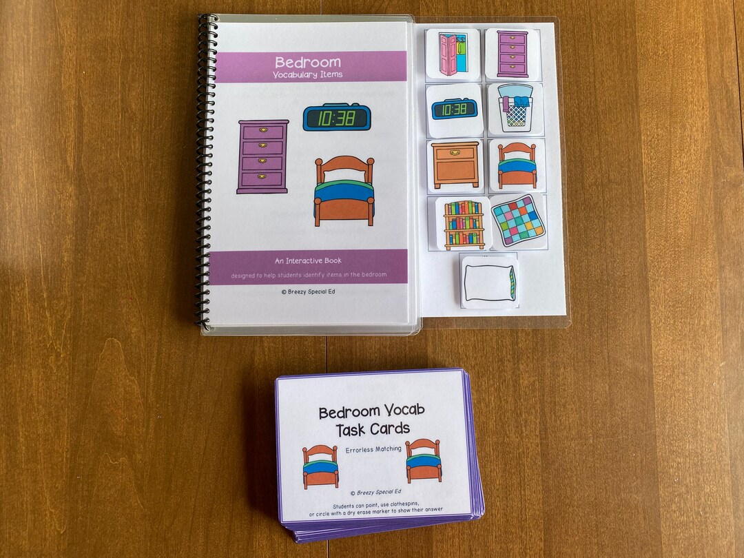 Bedroom Vocabulary Life Skills Adaptive Booklet W Task Cards (special ...