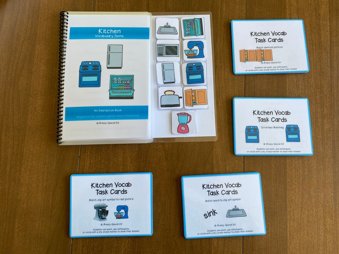 Kitchen Vocabulary Life Skills Adaptive Booklet W Task Cards (special ...