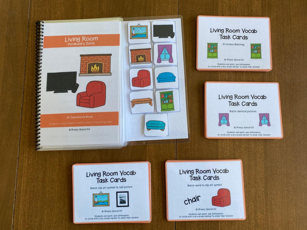 Living Room Vocabulary Life Skills Adaptive Booklet W Task Cards ...
