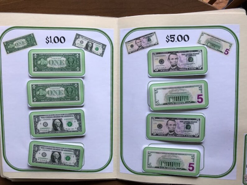 Money bills ID / Sorting File Folders for Special Education - Etsy