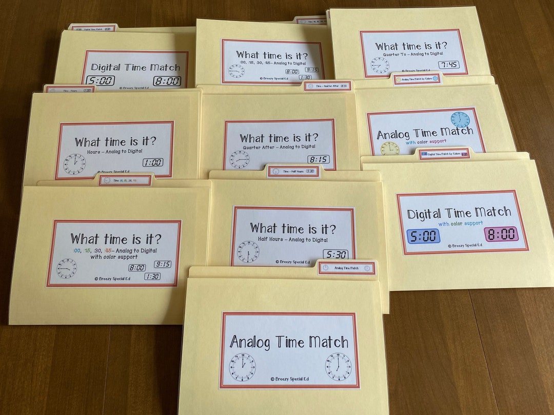Telling Time File Folders for Special Education With Color Support (10 ...