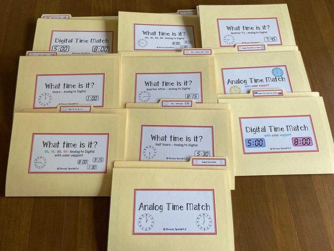 Telling Time File Folders for Special Education With Color | Etsy