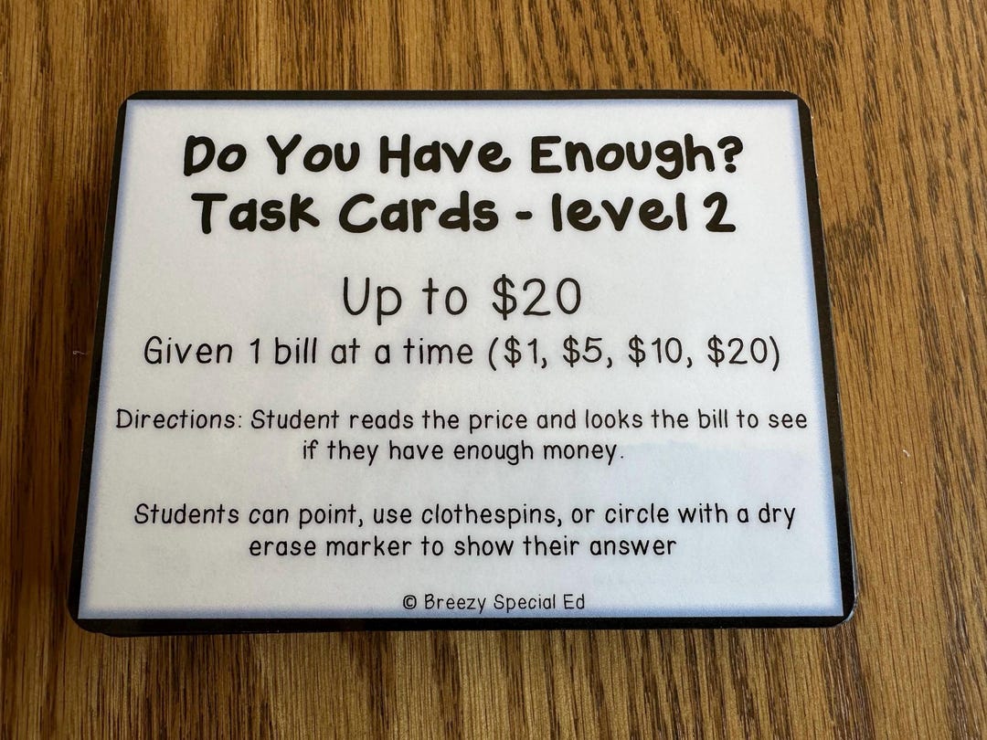 Do You Have Enough Money? Level 2 - Money Math Task Cards for Special ...