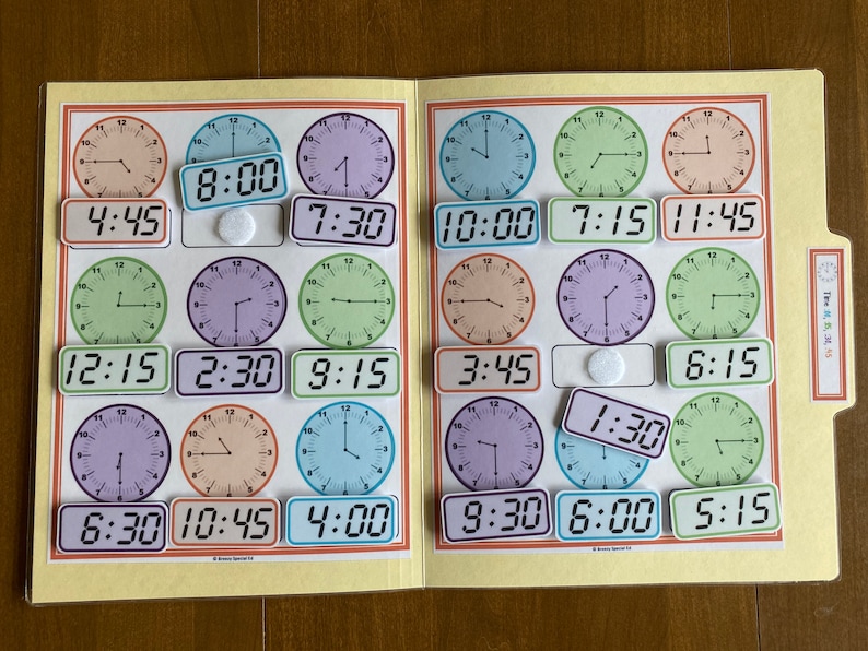 Telling Time File Folders for Special Education With Color Support (10 ...