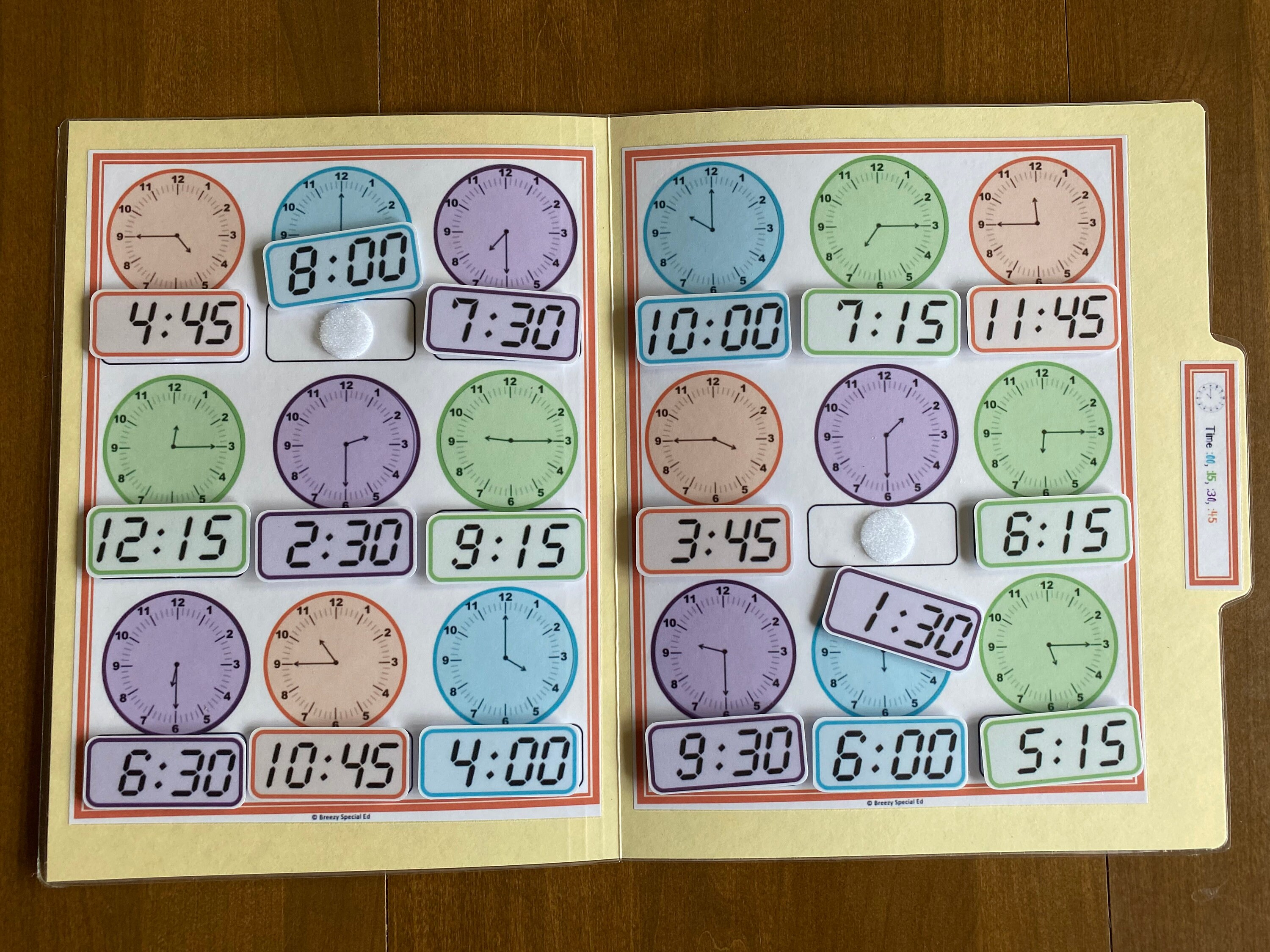 Telling Time File Folders for Special Education With Color | Etsy