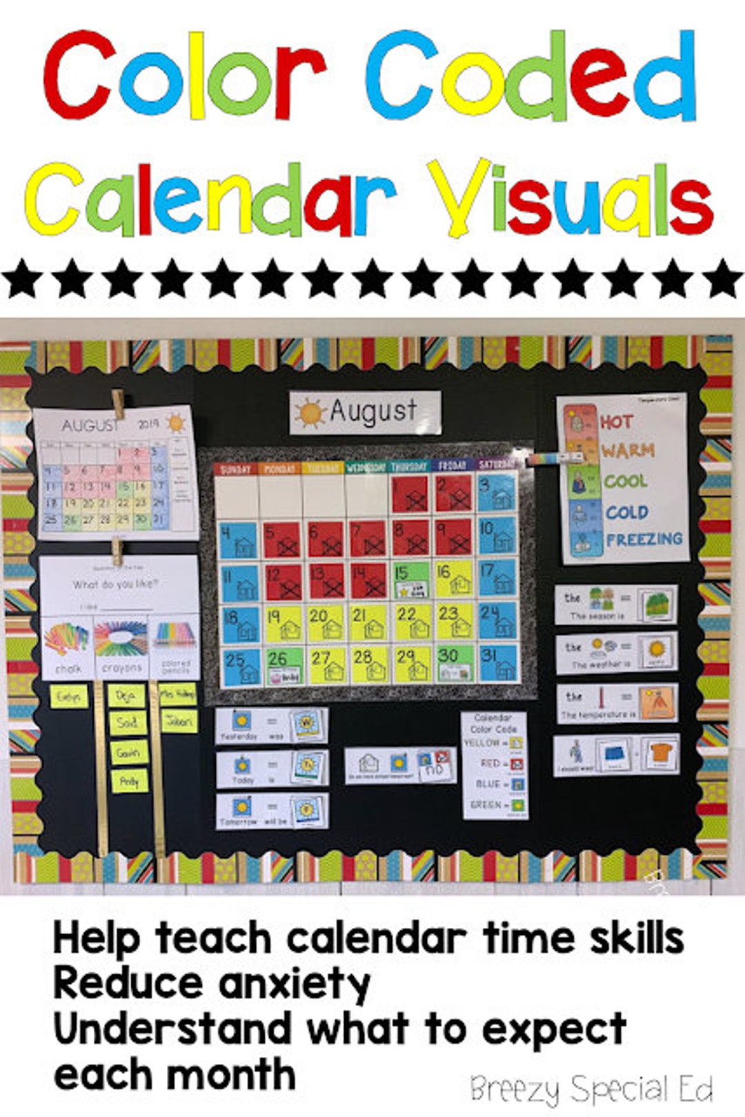 Color Coded Calendar Visuals for Special Education With Bonus ...