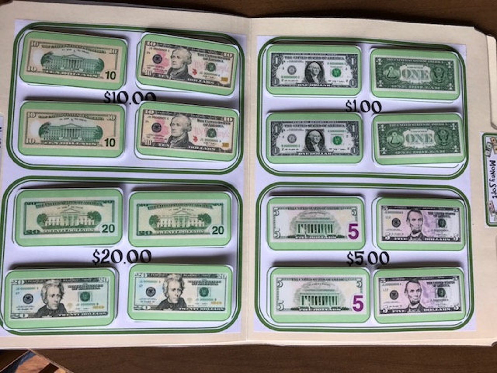 Money bills ID / Sorting File Folders for Special Education - Etsy