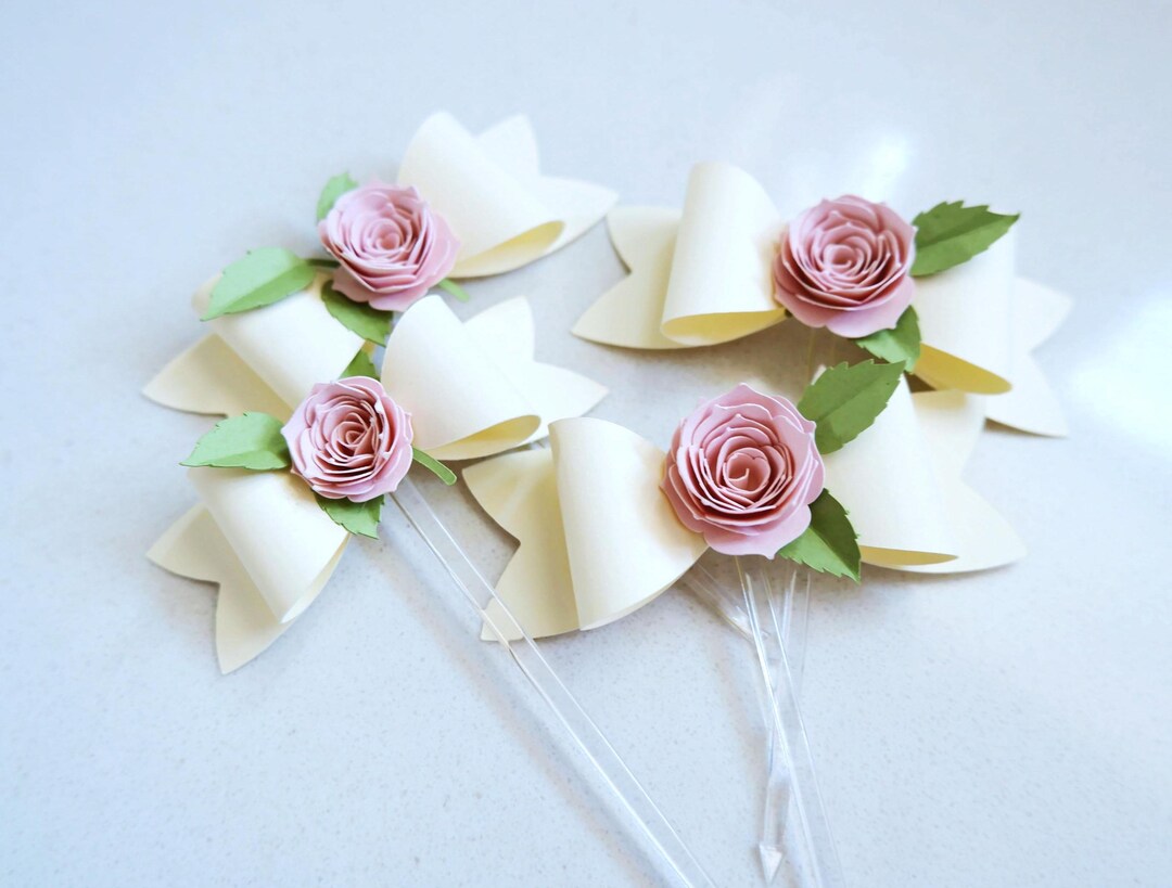 Rose With Ribbon Cupcake Toppers/ Rose Cupcake Toppers/ Cute Cupcake ...