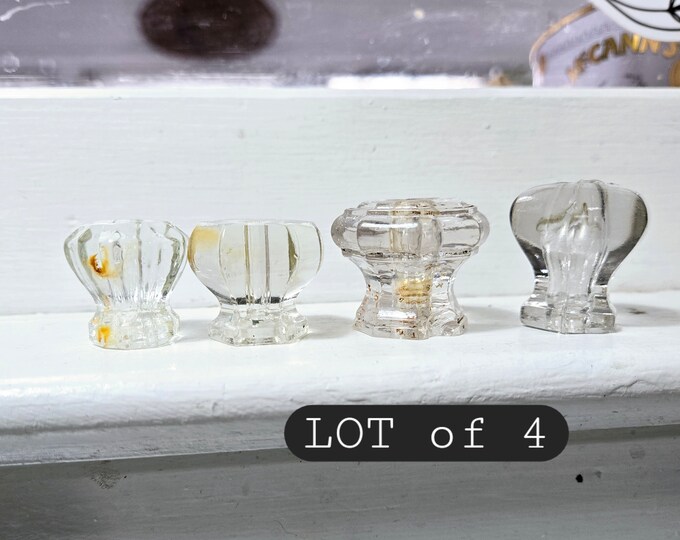 MIXED LOT 4 Vintage Clear Glass Knobs Variety Pulls With Rust, Rusted ...