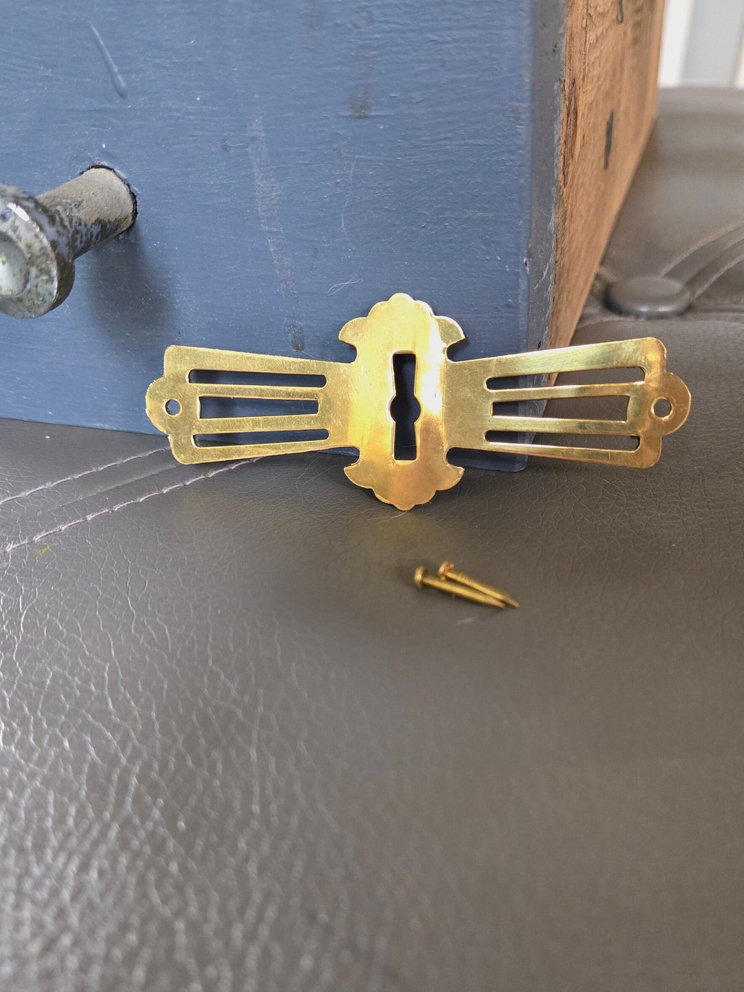 Vintage Key Plate Shiny Gold Brass Backplate for Skeleton Key Desk ...