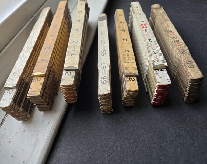 Vintage Old Tool Measuring Tape, Long Wood Measure Stick Lufkin Red End ...