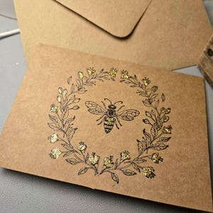 1 Simple Little Honey Bee Note Card - Blank Greeting, With Brown Kraft ...