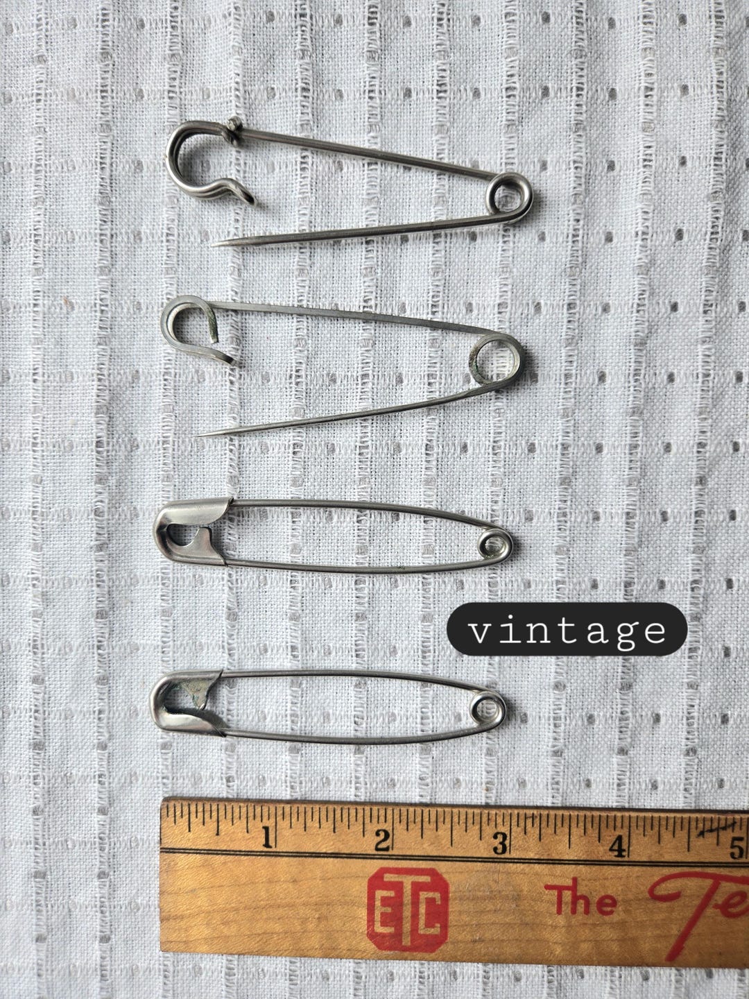 Vintage Lot Set of 4 Safety Pins - 3 Inch Length, Metal Clasp, Sewing ...