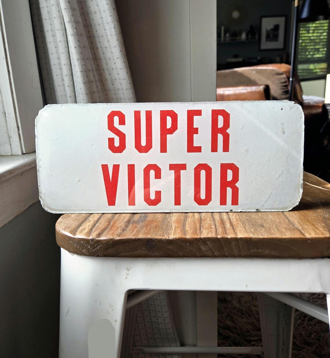 Vintage Gas Pump Lense, Small Glass Sign Horizontal, Super Victor ...