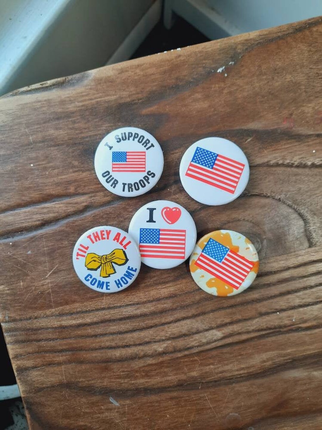 Vintage 90s USA Pin Patriotic Button American Flag, Love America, Heart ...