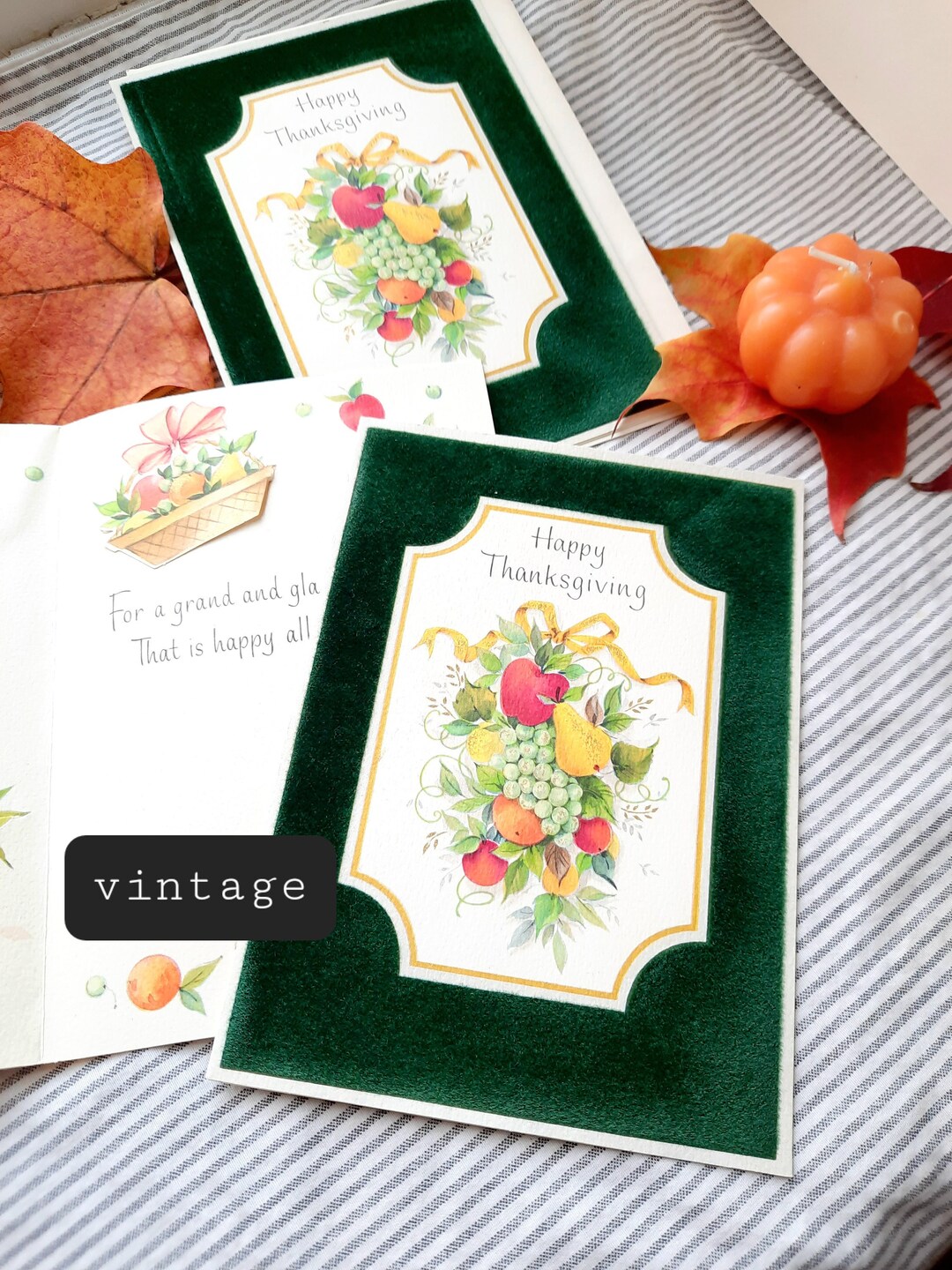 Vintage Retro Green Thanksgiving Card Ephemera, Old Fashioned Greeting ...