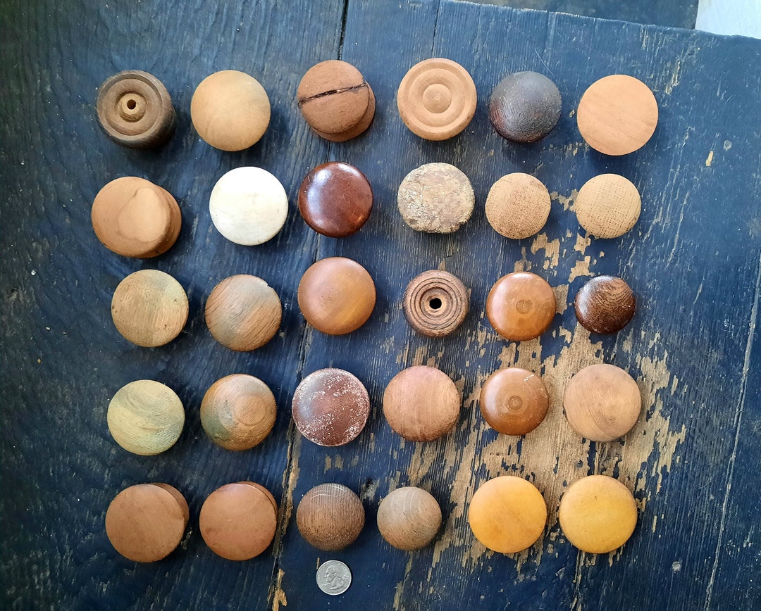 Interesting Old Wood Drawer Pull Round, Vintage, Large Wooden Knobs, Worn Distressed Antique ...