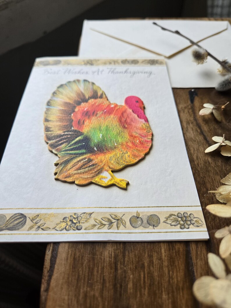 Vintage Hallmark Thanksgiving Wishes Card Greeting With Turkey Front ...