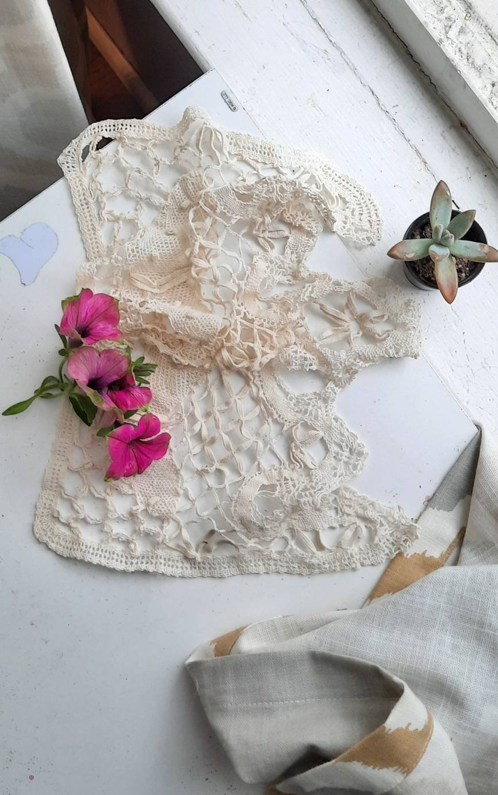Antique Off White Doily Lace Doilies for table nightstand | Etsy