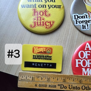 Vintage Funny Button Pins Wendy's Restaurant, Burger Meat, Ice Cream ...