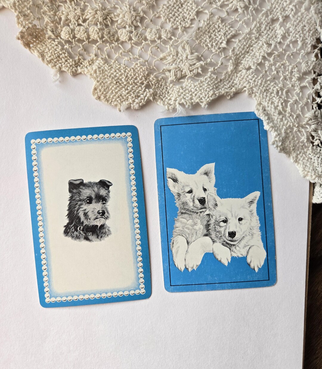 2 Vintage Illustrated Puppy Dog Trading Cards, Samoyed White, Scrapbook ...