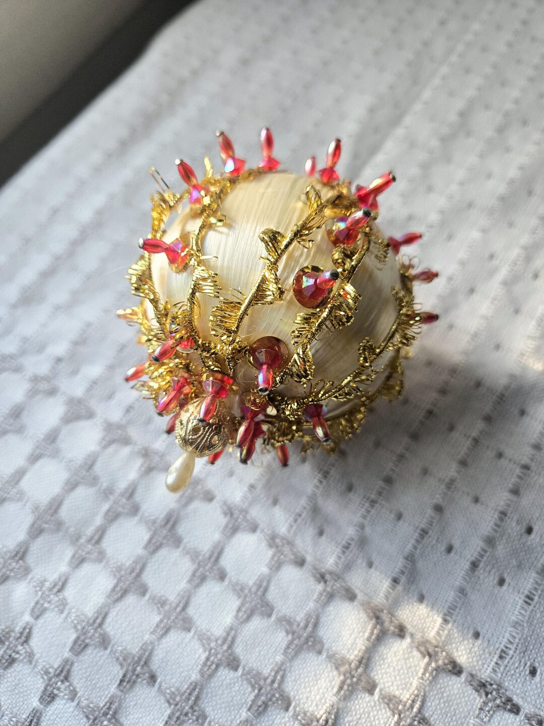 Vintage MCM Christmas Silk Bulb With Pins, Retro Holiday Pink and Gold ...