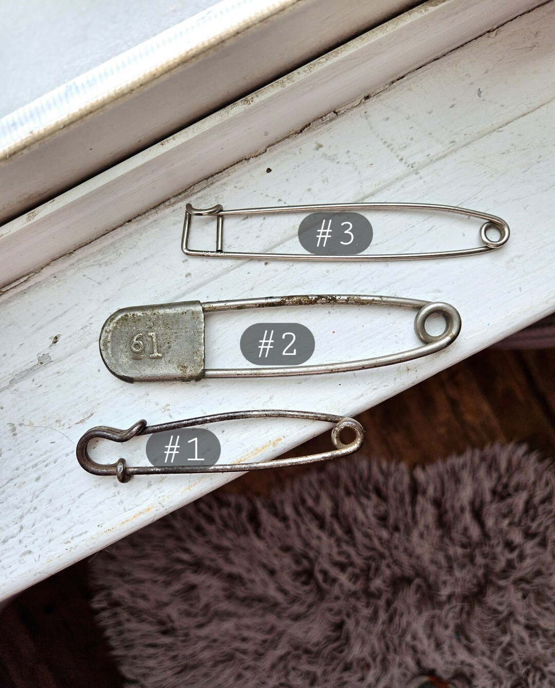 1 Vintage Clasping Metal Long Pin, Key Tag Risdon Steel With Number 61 ...