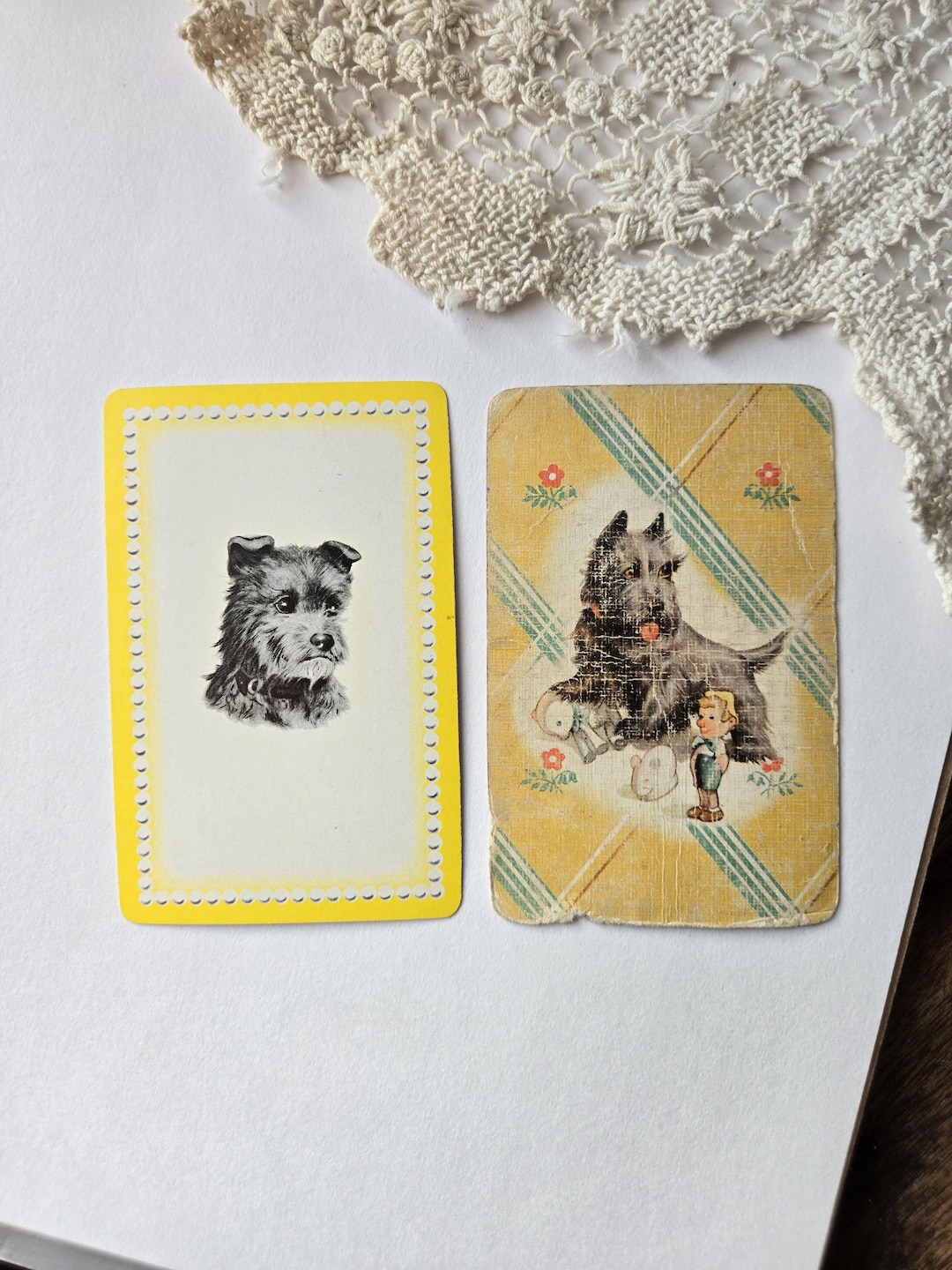 2 Vintage 1950s Playing Cards With Terrier Dog Pictures, Antique Style ...