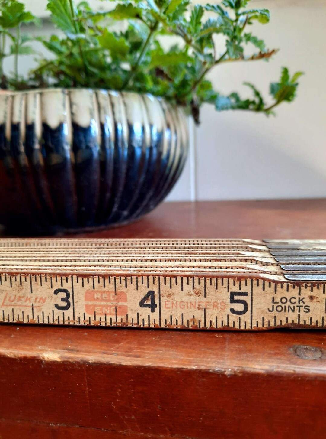 Vintage Old Tool Measuring Tape, Long Wood Measure Stick Lufkin Red End ...
