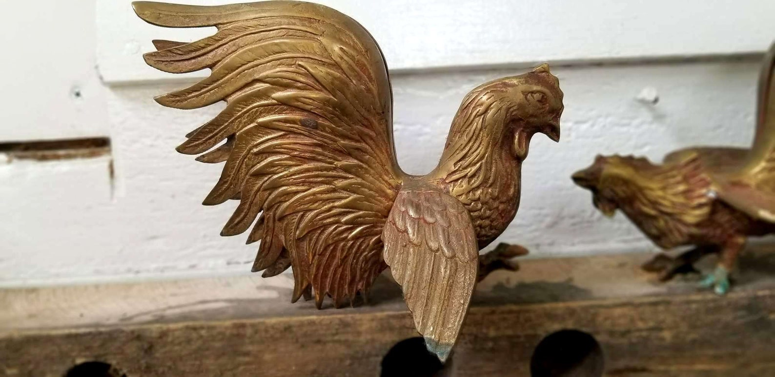 2 Vintage Brass Rooster Farmhouse Decor Chicken Statues | Etsy