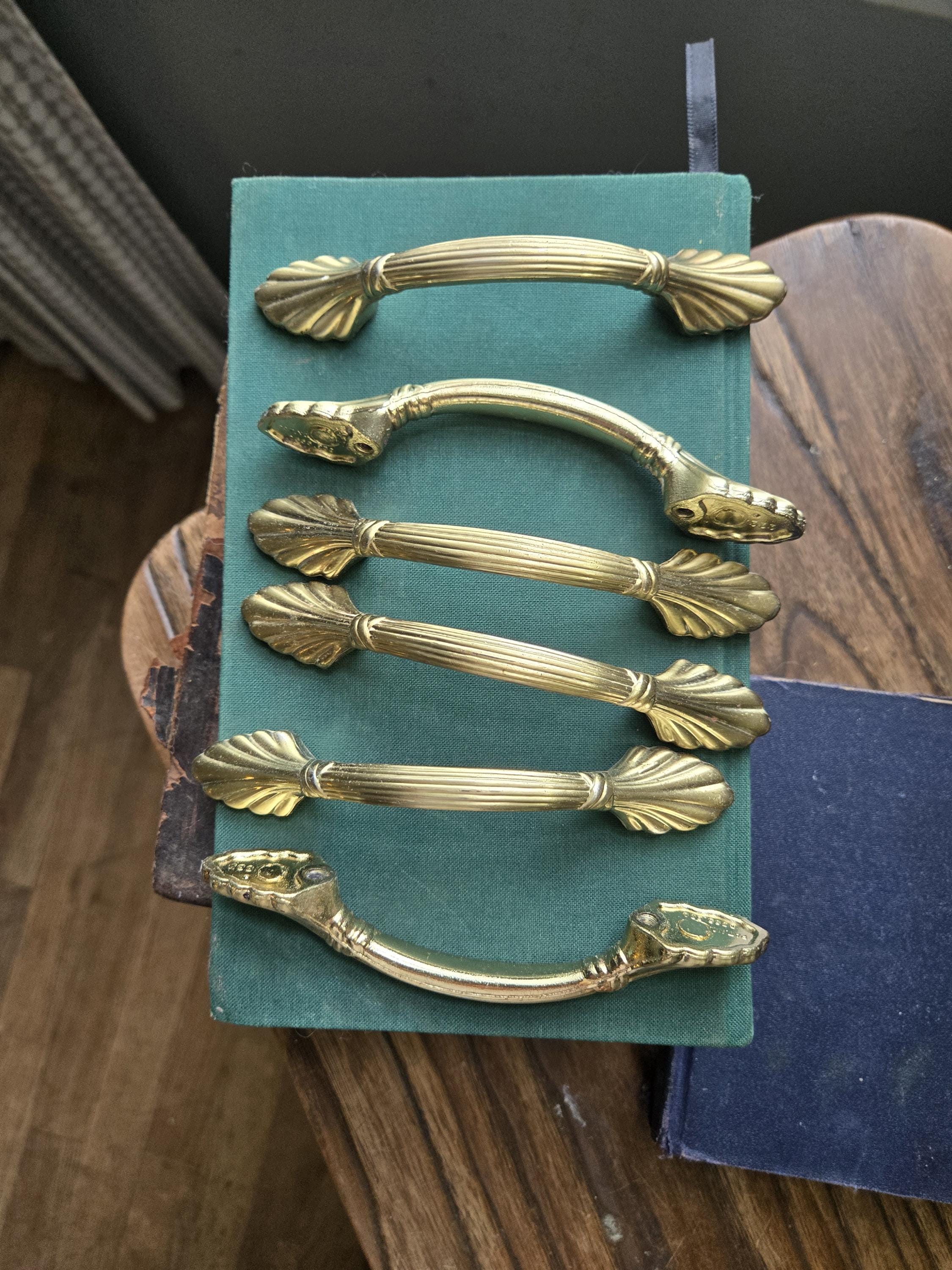 1 Vintage Brass Drawer Pull Light Gold - Ornate Scallop Shell Cabinet ...