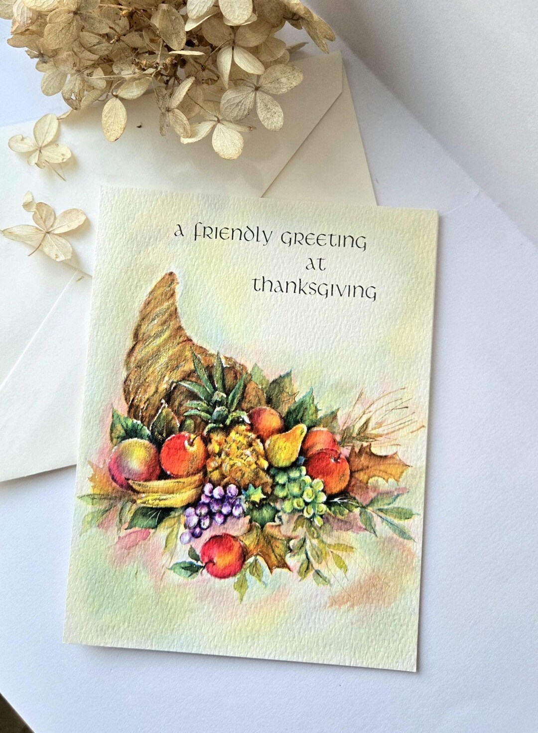 VINTAGE Happy Thanksgiving Blessings Card, Harvest Fall Cornucopia ...