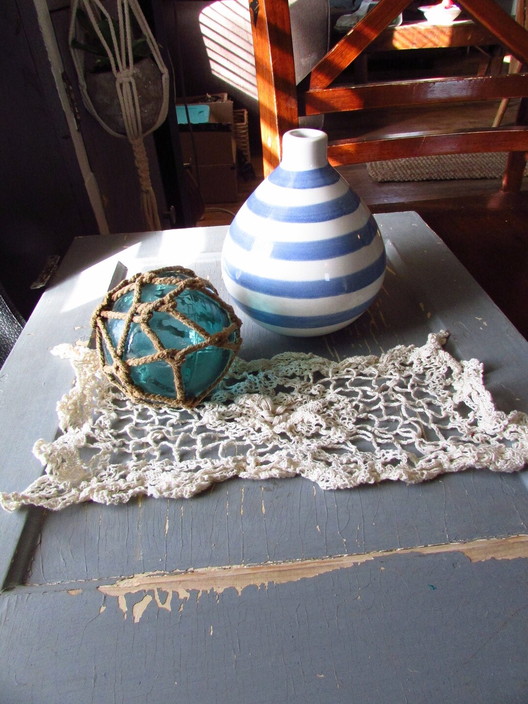Antique Turquoise Netted Glass Ball for Japanese Fishing, Ocean Float ...