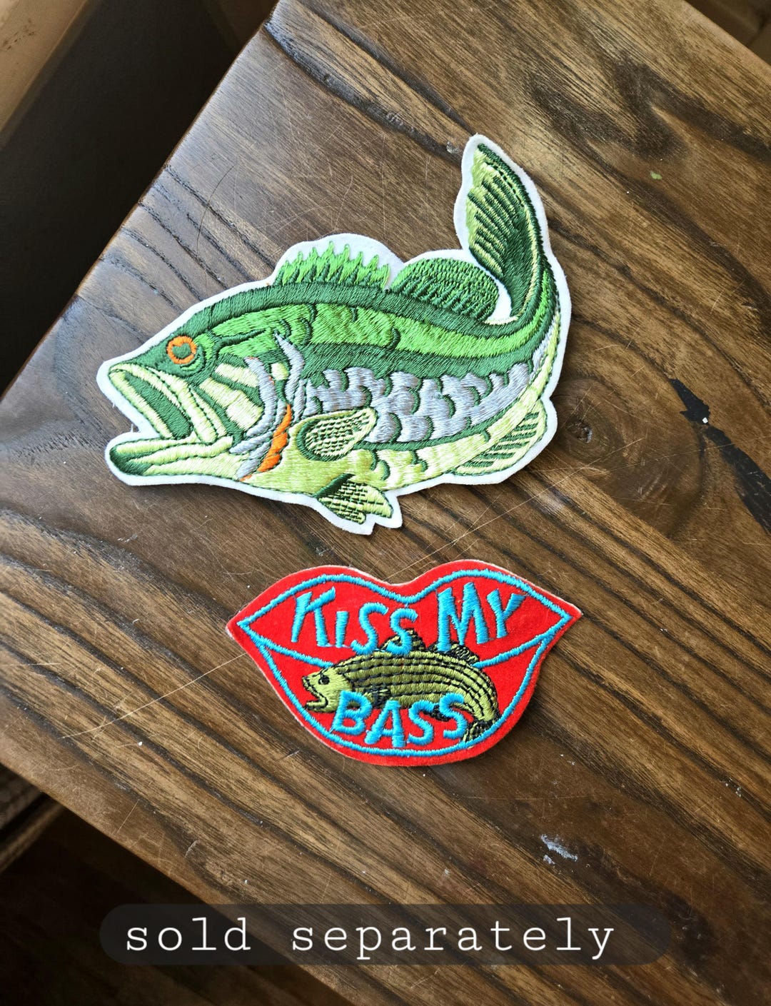 Vintage Fishing Patches, Kiss My Bass Lips Funny Patch, Large Green ...