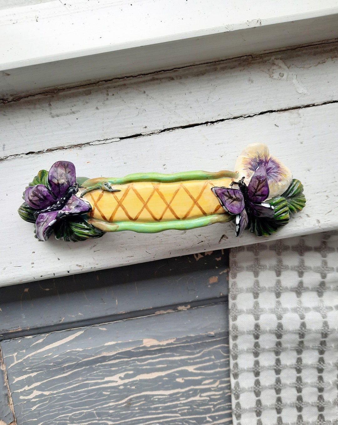 Vintage Garden Flower Drawer Pull Handle, Garden Butterfly Floral ...