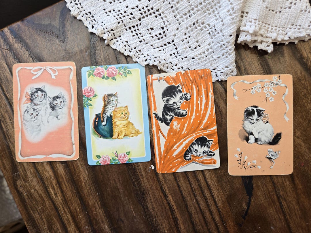 4 Vintage Old Fashioned Cats Antique Playing Cards, Small Print ...