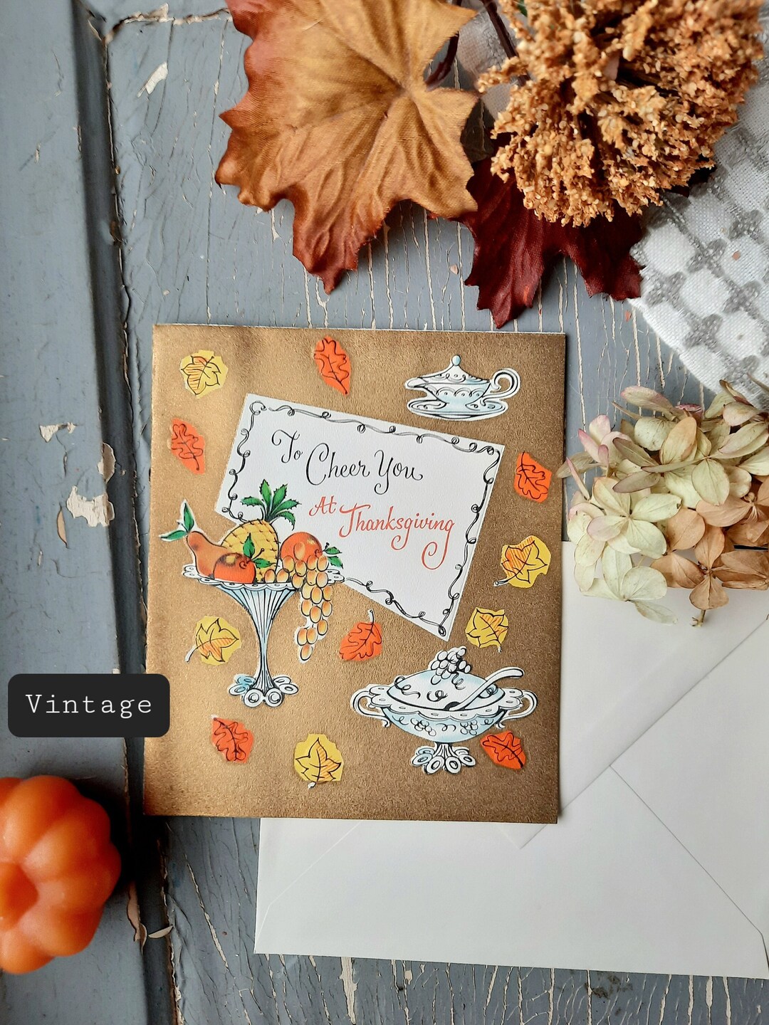 Vintage Thanksgiving Card, Cheer, Volland Retro Greetings for Anyone ...