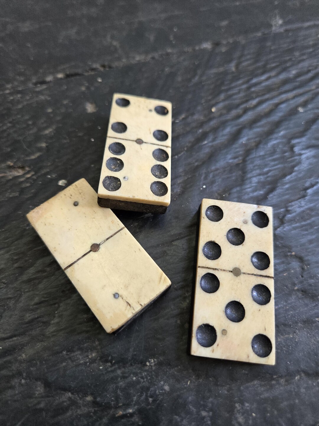 3 Antique Dominoes Game Pieces Ebony and Ivory, Vintage Black Wood and ...
