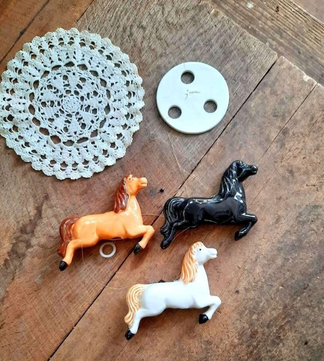 3 Vintage Painted Ceramic Pony Horses for Mobile, Antique Baby Nursery ...