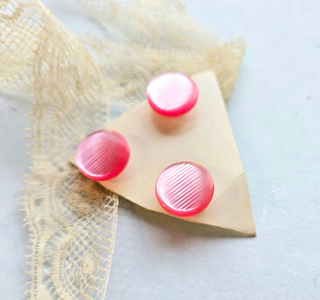 3 Vintage Pink Buttons, Small Round Size, Clothing Supplies, Sewing ...