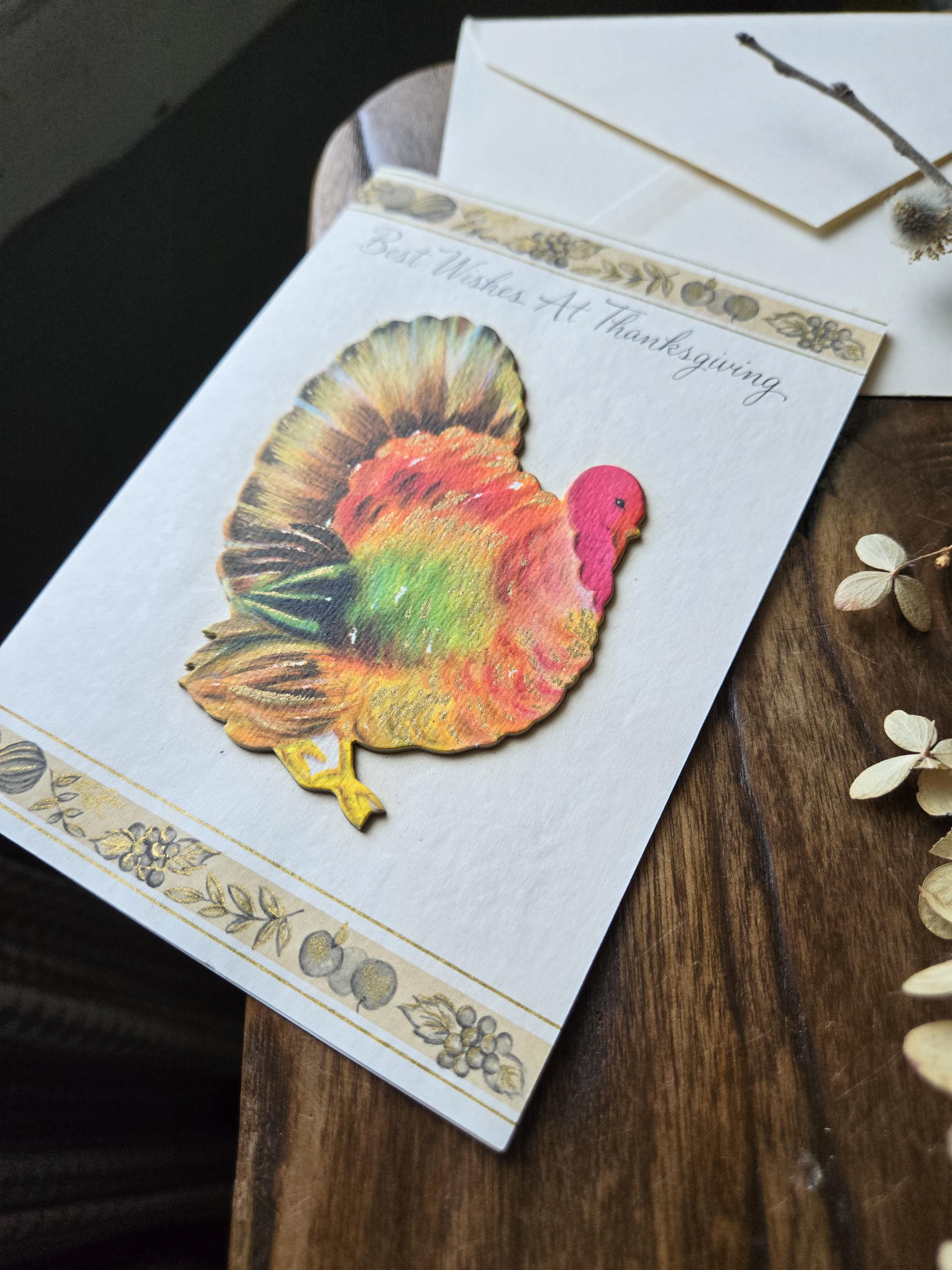 Vintage Hallmark Thanksgiving Wishes Card Greeting With Turkey Front ...