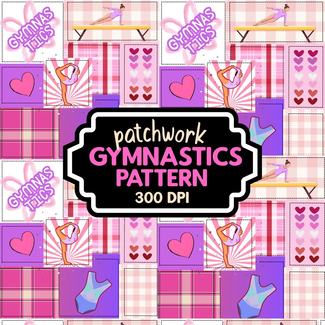 Girly Gymnastics Seamless Pattern, Digital Pattern for Gymnasts ...